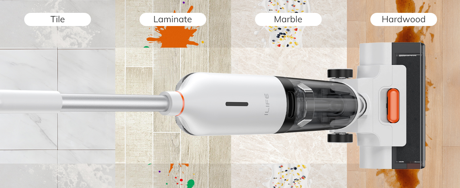 ILIFE W90 Aspiradora inalámbrica en seco húmedo, todo en uno, limpiadora de suelos de madera ...