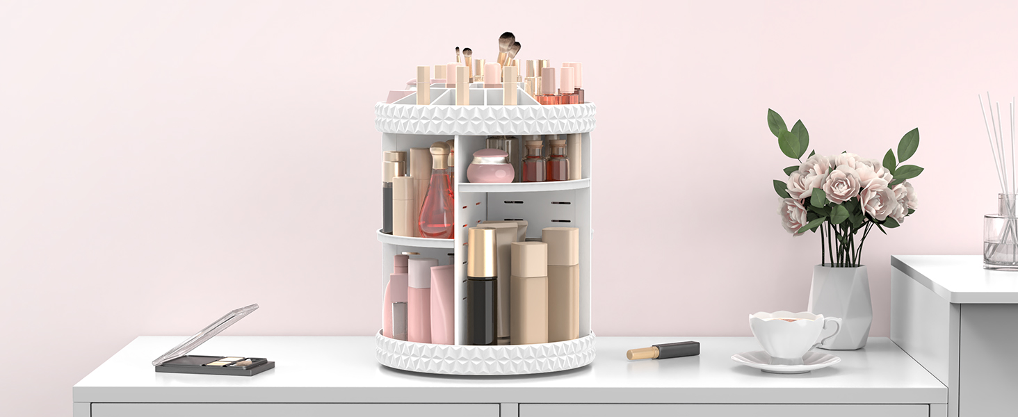 Amazon.com: Rosoenvi Rotating Makeup Organizer, Adjustable Vanity Organizer, Large Capacity ...