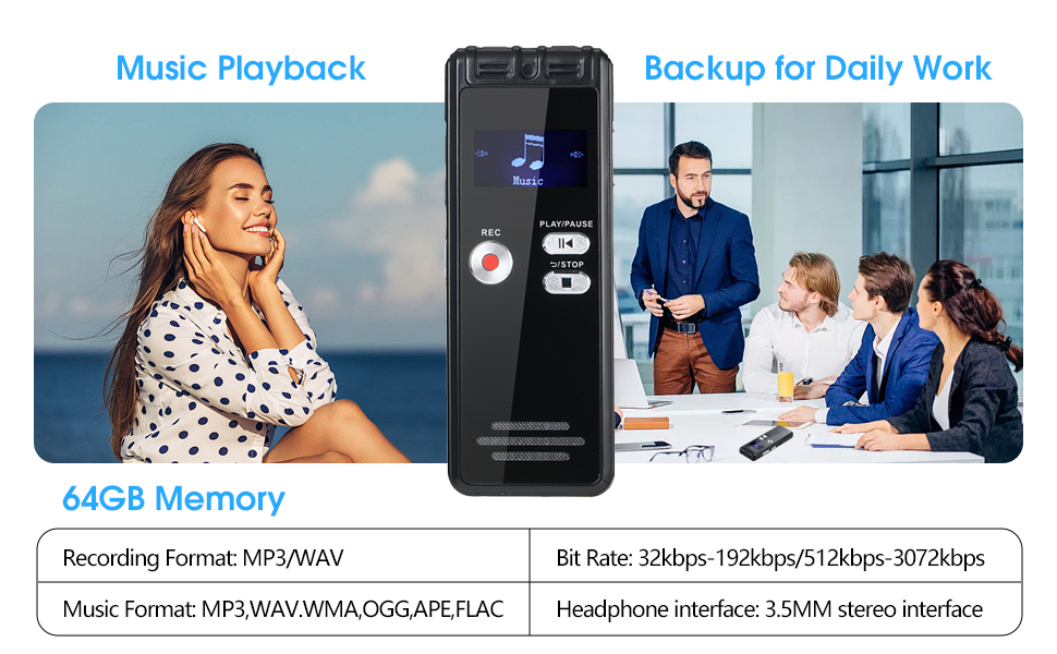 Amazon.com: 64GB Digital Voice Activated Recorder with Playback - 4552 ...