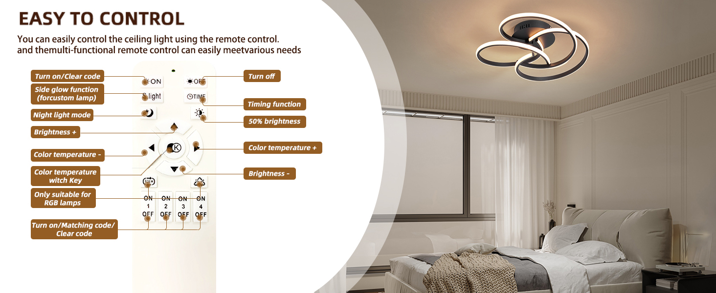 CANEOE Modern Led Ceiling Light, 42W Dimmable Close to Ceiling Light ...