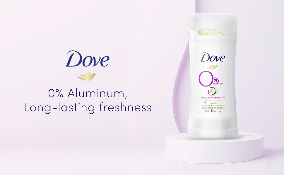 Dove 0% Aluminum Deodorant Stick for Women in Coconut & Pink Jasmine Scent Aluminum Free ...