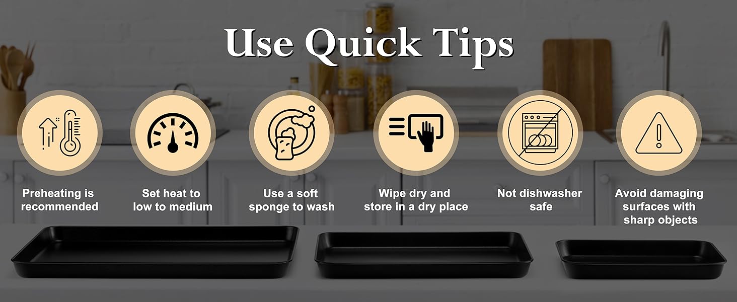 Non-Stick Baking Trays, Homikit Carbon Steel Sheet Pan Set of 3 ...