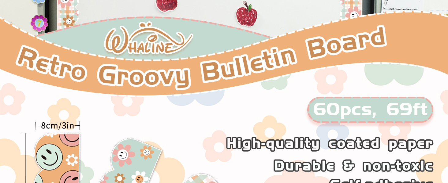 Amazon.com: Whaline 69Ft Retro Groovy Bulletin Board Borders Boho Daisy ...