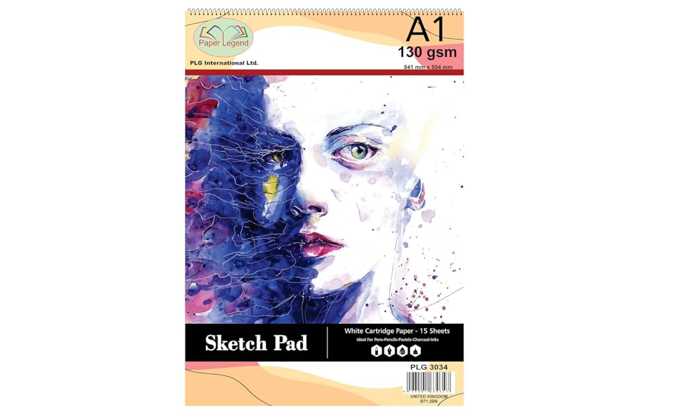[Set of 2] Large A1 Drawing Pad, 15 Sheets of 130 GSM Paper, Spiral Bound Artist Sketch Pad Book ...