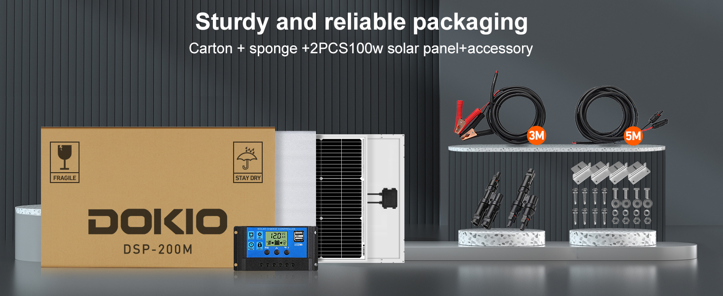 DOKIO 2PC Panneau Solaire 100W 18V Photovoltaïque Monocristallin 200W pour charger la Batterie ...