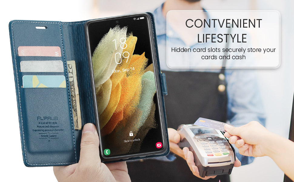 Amazon.com: FLIPALM Wallet Case for Samsung Galaxy S21 Ultra, RFID Blocking Credit Card Holder ...