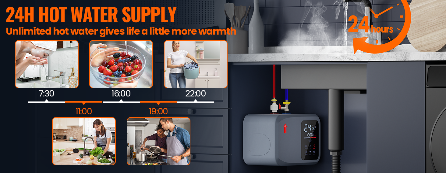 Electric Mini Tank Hot Water Heater, 2.6 Gallon Instant Heater, 1500W 110V, Small, with Digital ...