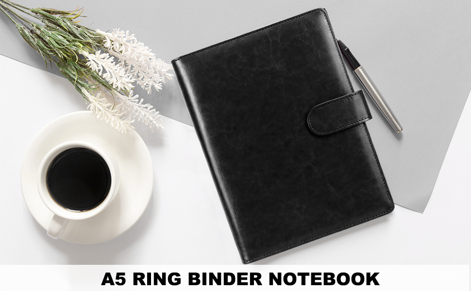 A5 Ring Binder Notebook, 6 Ring Leather A5 Binder with A5 Refill Papers Travel Binder Journal ...