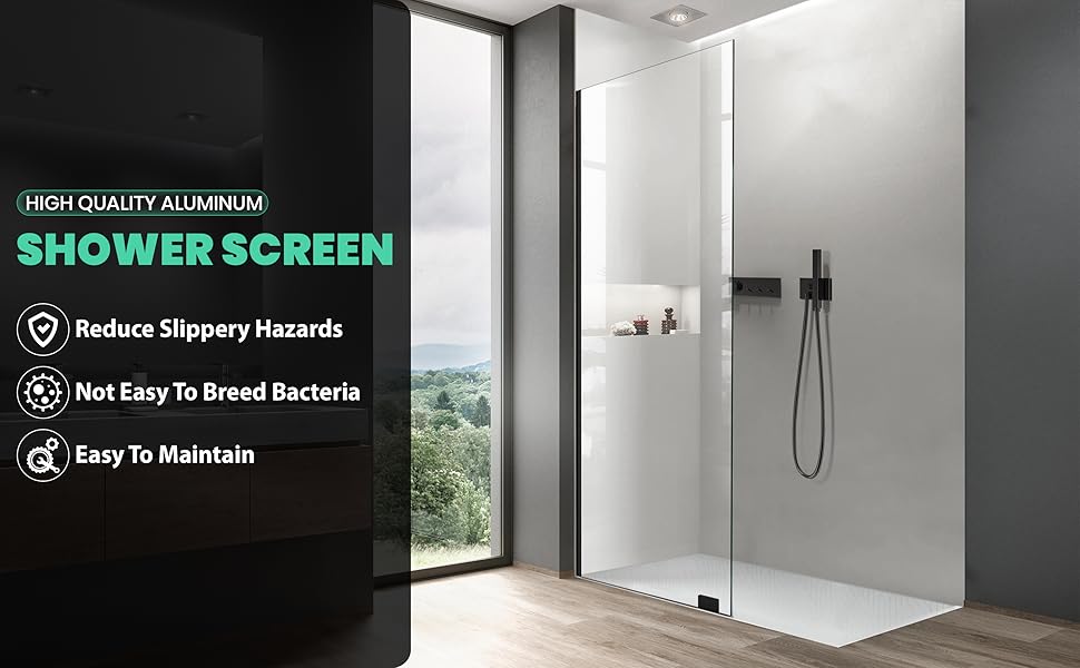 36"×78" Fixed Glass Shower Panel, Bathroom Shower Doors 5/16"(8mm) Thick Clear Tempered Glass ...