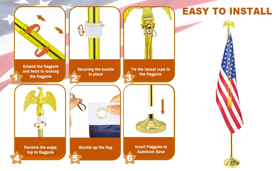 Amazon.com : Indoor Flag Pole Kit - Telescoping 6FT-8FT Flag Pole with Base, 3x5 FT American ...