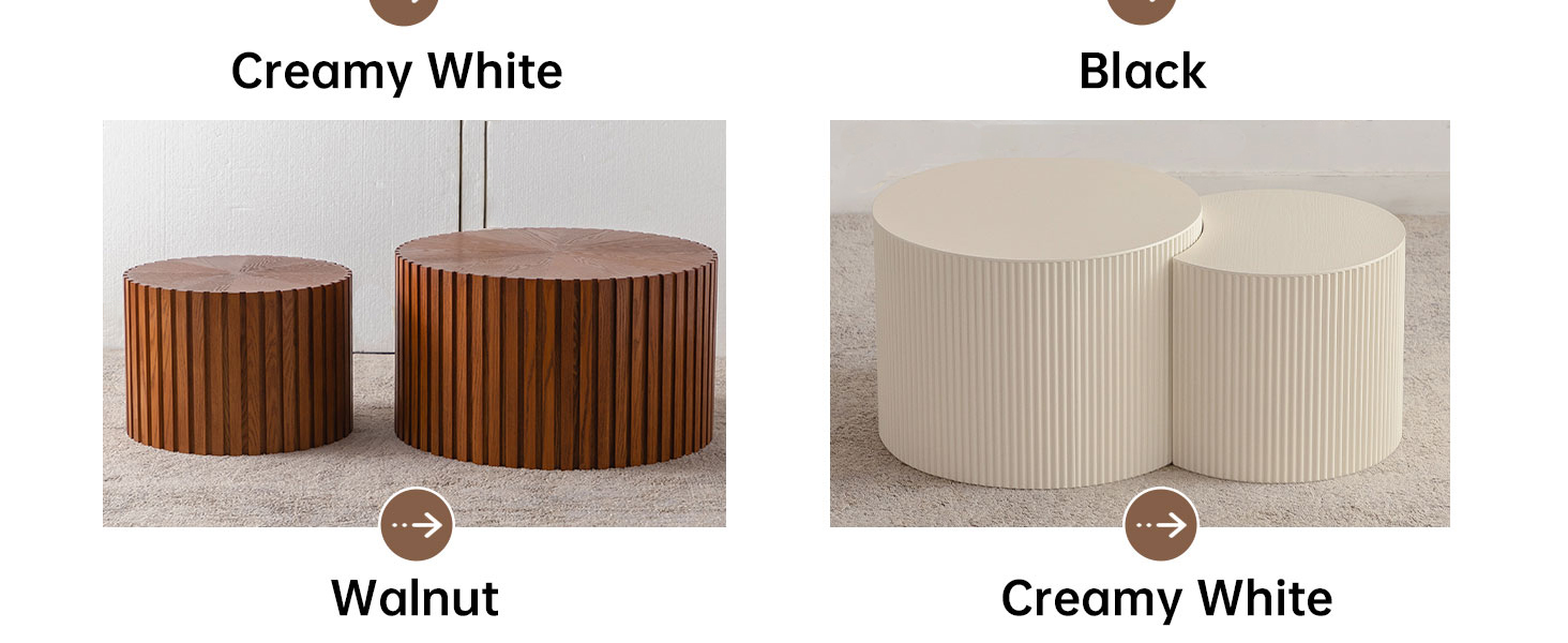 Amazon.com: Round Nesting Coffee Table Set of 2 Modern Round Wood Fluted Coffee Table Small ...