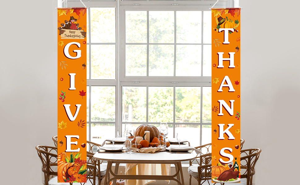 Amazon.com: Thanksgiving Decorations GIVE THANKS Banner Porch Door Sign ...