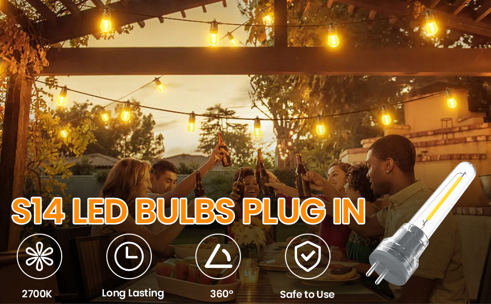 Luxvista S14 LED Bulbs Plug in, 1W S14 Spare LED Filament Light Bulb Warm White 2700K, S14 ...