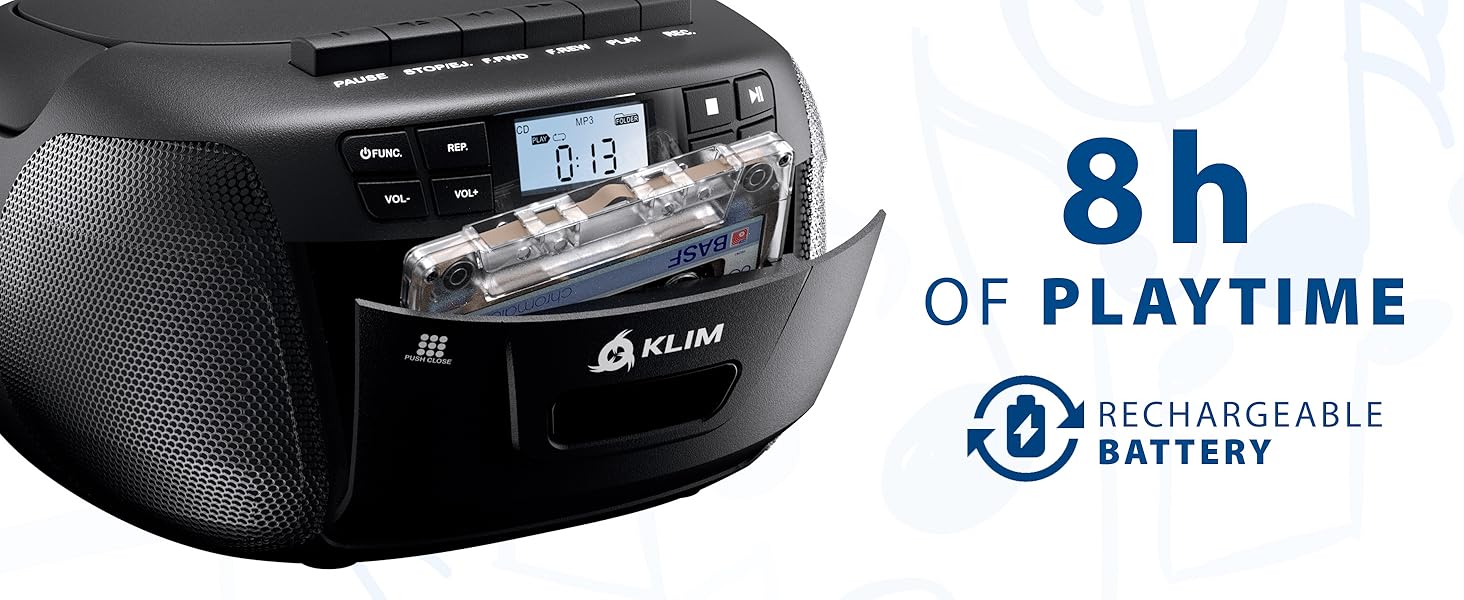 KLIM CD Cassette Player with Case, Bluetooth Boombox, AM/FM Radio ...
