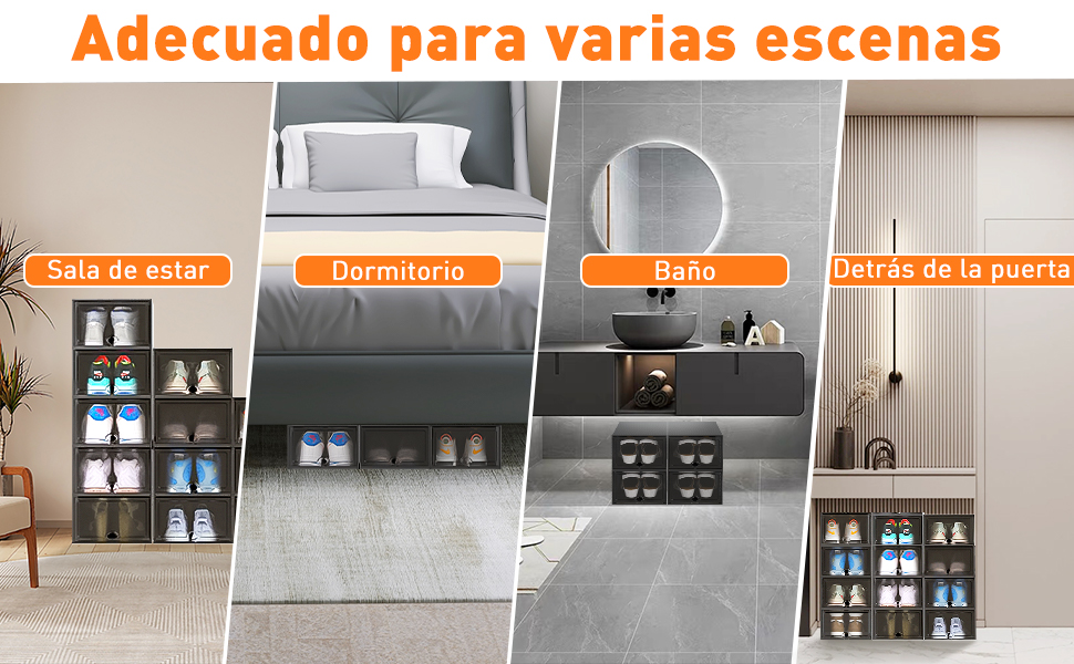 Paquete de 12 Caja de Zapatos, Caja Zapatos Plástico Plegable y Apilable, Juego de Organizadores ...