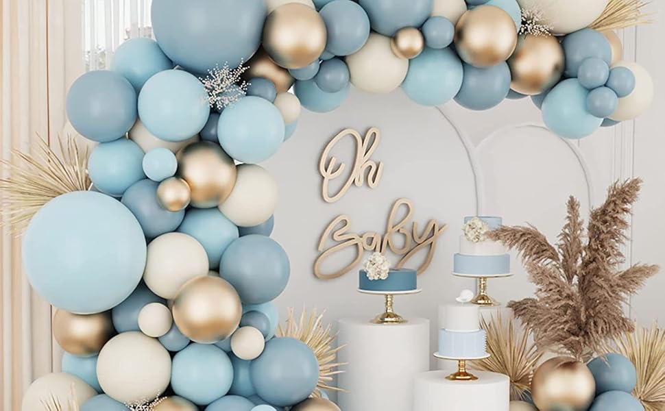 Amazon.com: 134Pcs Dusty Blue Balloons Arch Garland Kit, Dusty Baby Pastel Blue Chrome Gold Blue ...