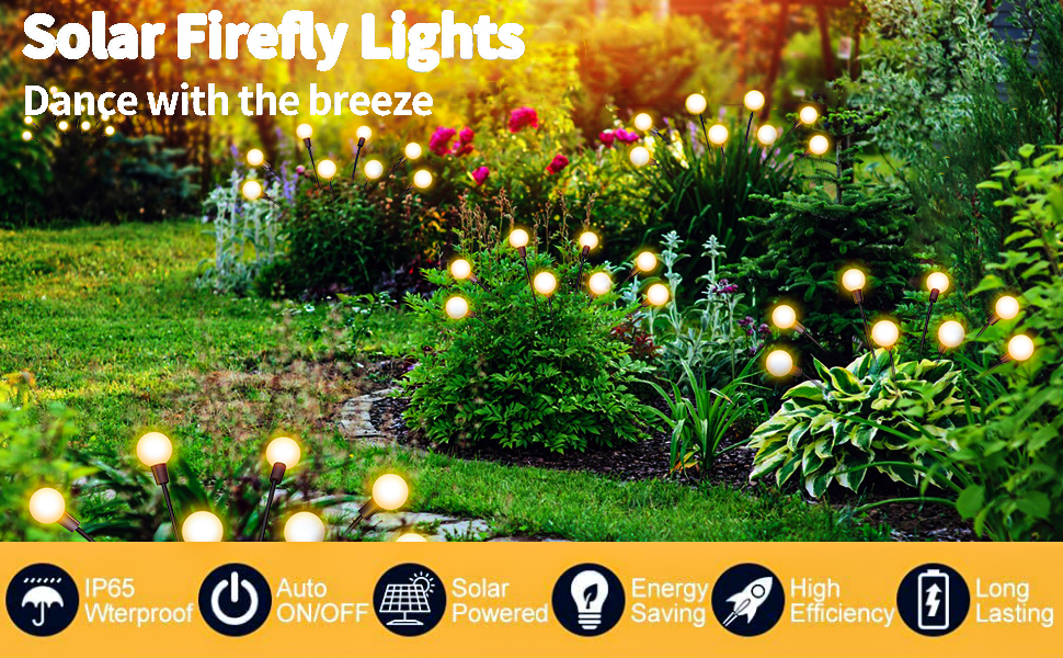 TYUWGMS Solar Lights Outdoor,Swaying Garden Firefly Lights, Solar Garden Lights, Waterproof ...