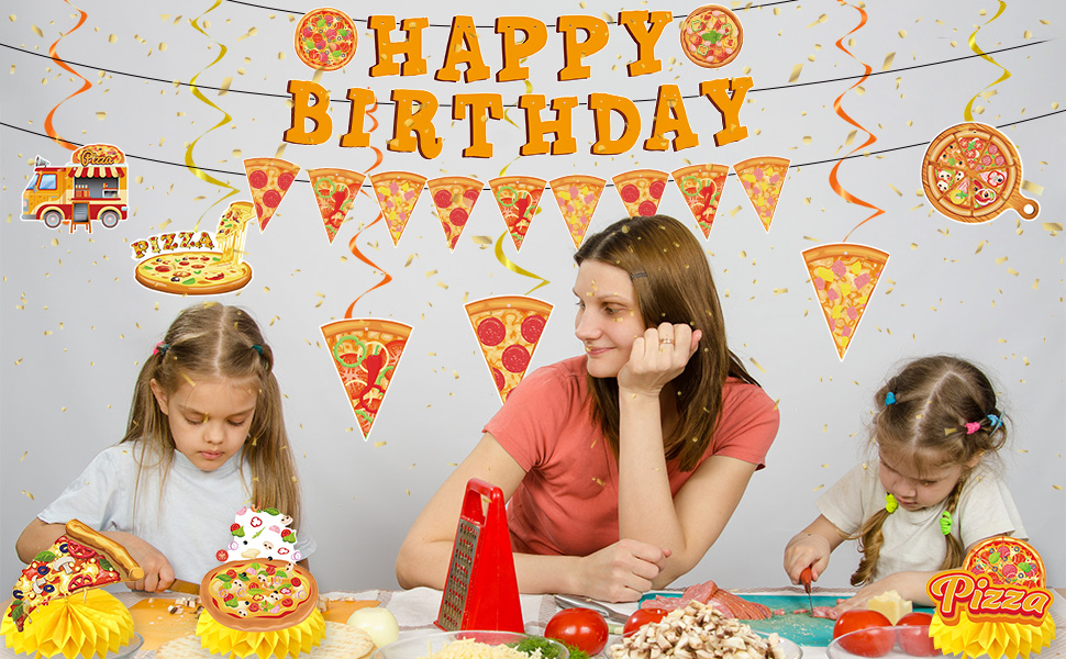 Amazon.com: Refavor Pizza Party Decorations - 16PCS Pizza Birthday Party Decorations Pizza Happy ...