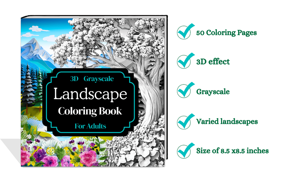 Amazon.com: 3D Grayscale Landscape Coloring Book for Adults: 50 ...