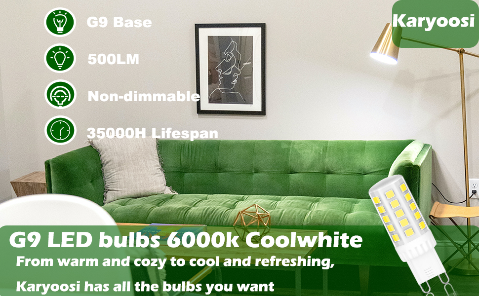 Karyoosi 10er G9 LED Lampe, LED Leuchtmittel 5W Kaltweiß 6000k Ersetzt 50W Halogen Lampe, G9 LED ...