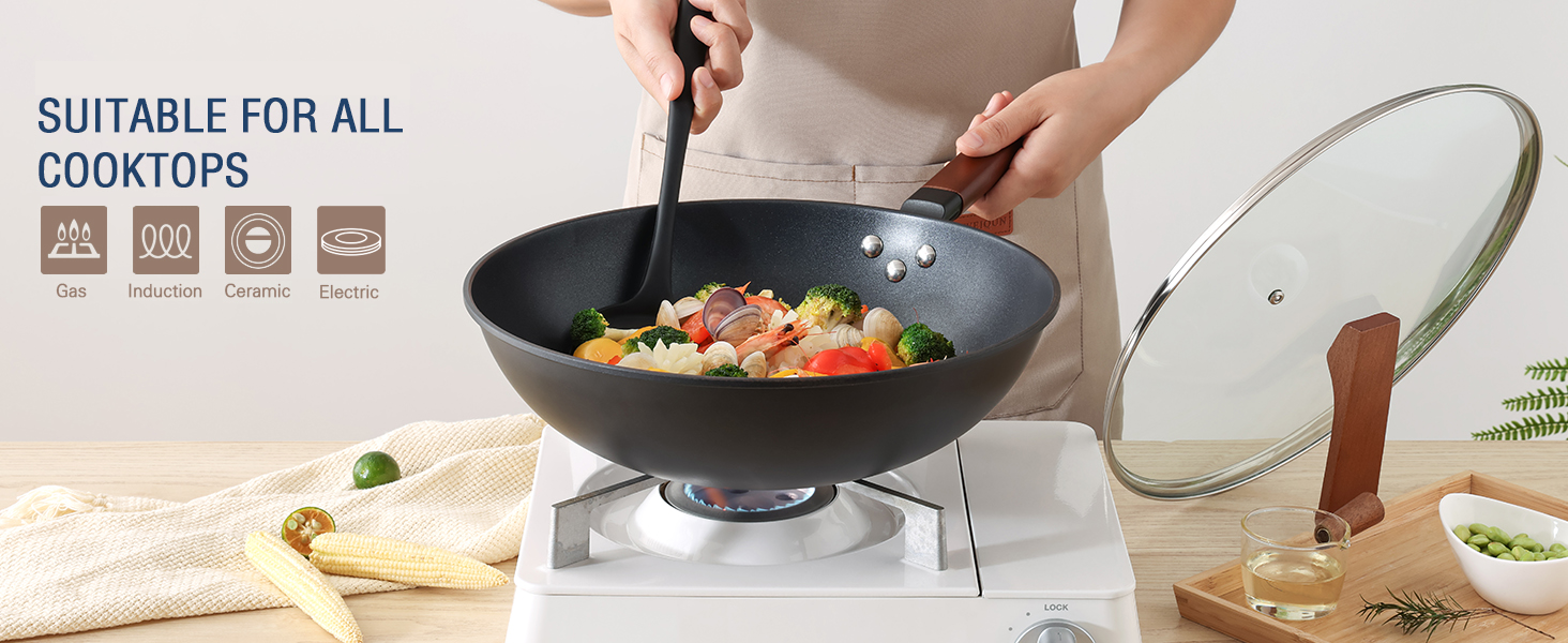 Amazon.com: Kordisen Nonstick Wok with Lid, 13 Inch Woks & Stir Fry Pans Nonstick, Carbon Steel ...