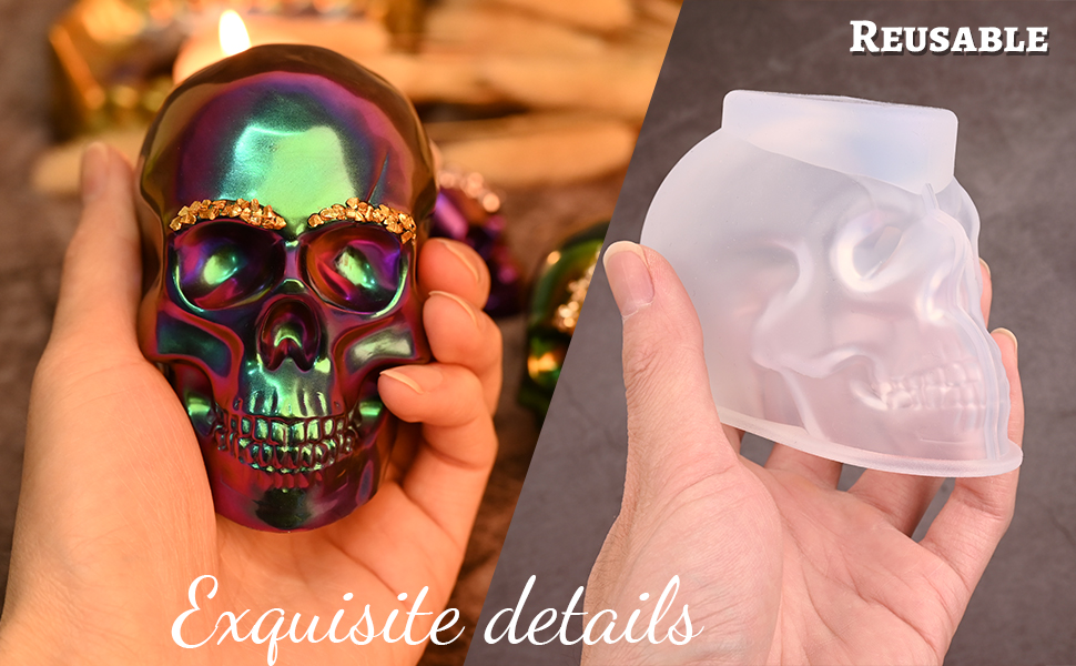 Amazon.com: HUAKENER 3 Pack Skull Candle Molds, 3D Halloween Candle Molds, Skull Silicone Mold ...