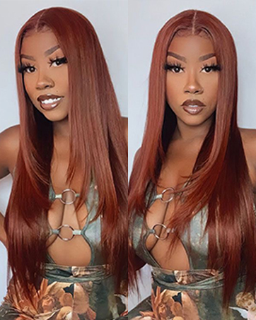 Amazon.com : Reddish Brown Lace Front Wigs Human Hair 180% Density Straight 13x4 HD Transparent ...