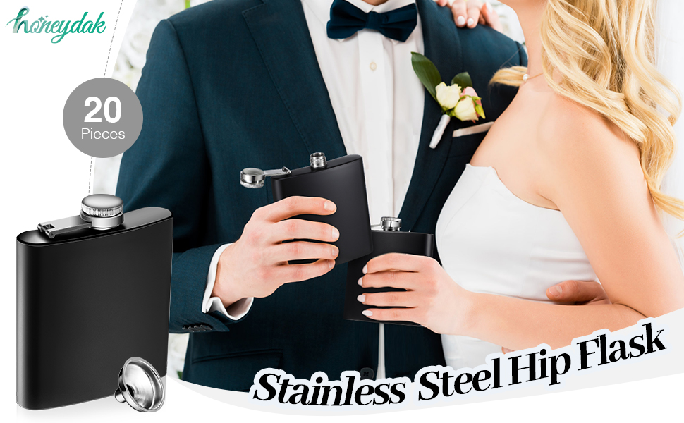 Amazon.com | 20 Pieces Stainless Steel Hip Flask Matte Black Flask Set ...