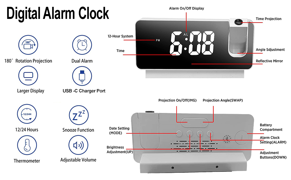 Buy INNOVIX Digital Smart Back Light Table Mirror Projection Alarm Clock (Alarm Clock White ...