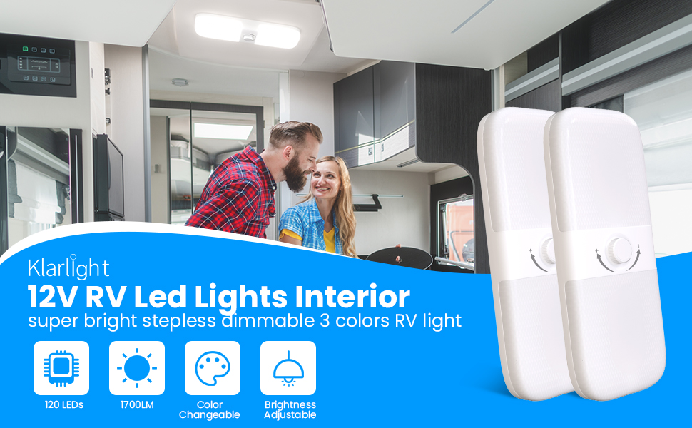 Klarlight Dimmable RV Lights Interior 3 Color 12V RV Interior Lights, 10W RV Ceiling Dome Light ...