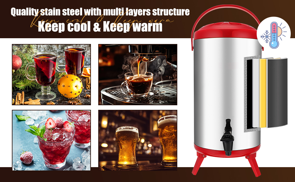 Amazon.com | Mifoci 2 Pcs Stainless Steel Insulated Beverage Dispenser Hot Drink Beverage ...
