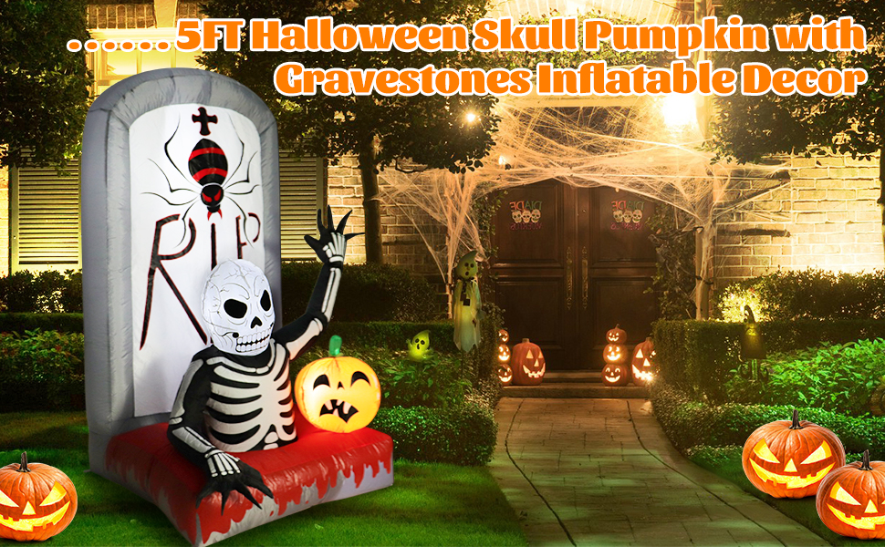 Amazon.com: Motiloo 5 Ft Inflatable Halloween Yard Decorations - Outdoor Blow Up Yard Skull ...