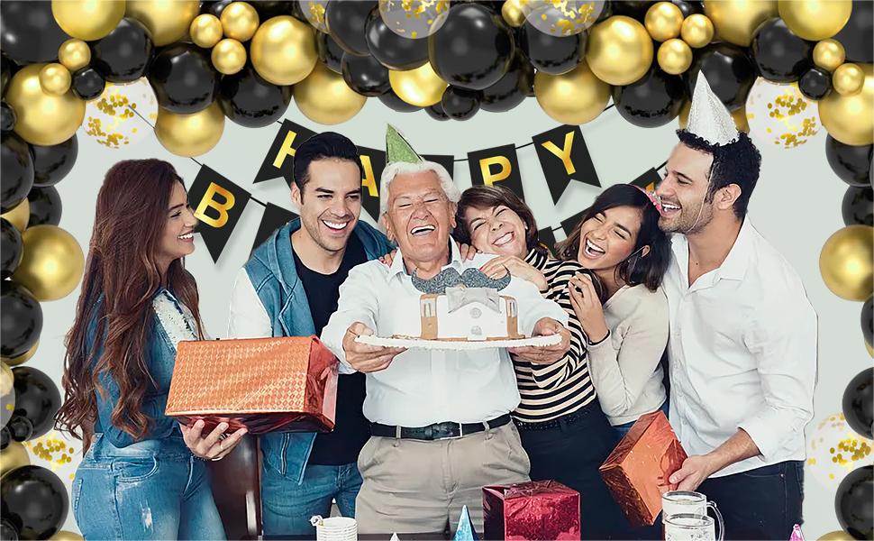 Black Gold Birthday Party Decorations 100pcs Gold Black Balloons Garland Arch kit with Pre ...