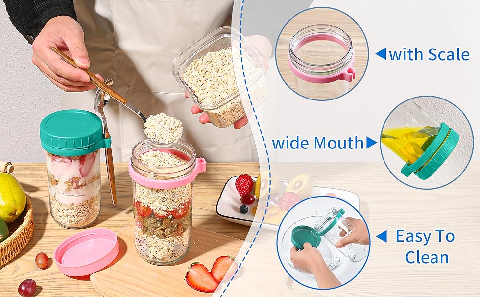 Overnight Oats Containers with Lids&Spoons–2 Pack 24oz Glass Mason Jars for Meal Prep&Canning ...