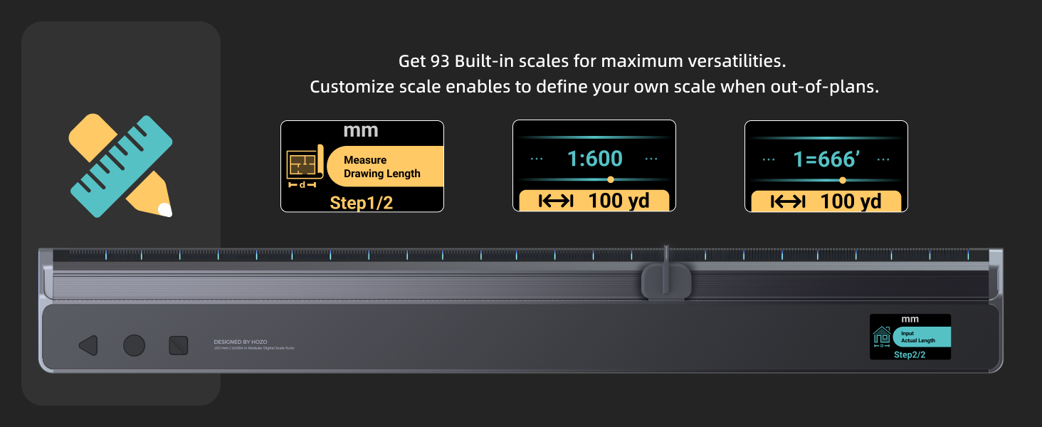 HOZO NeoRuler Digital Ruler, 12 inch Smart Ruler with Infinite Customized Scales and ±0.004 inch ...