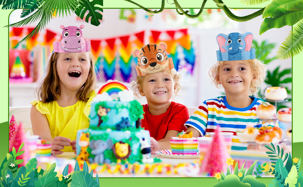 Amazon.com: Hooqict Animal Party Hats 36 Pack Birthday Crowns for Kids ...