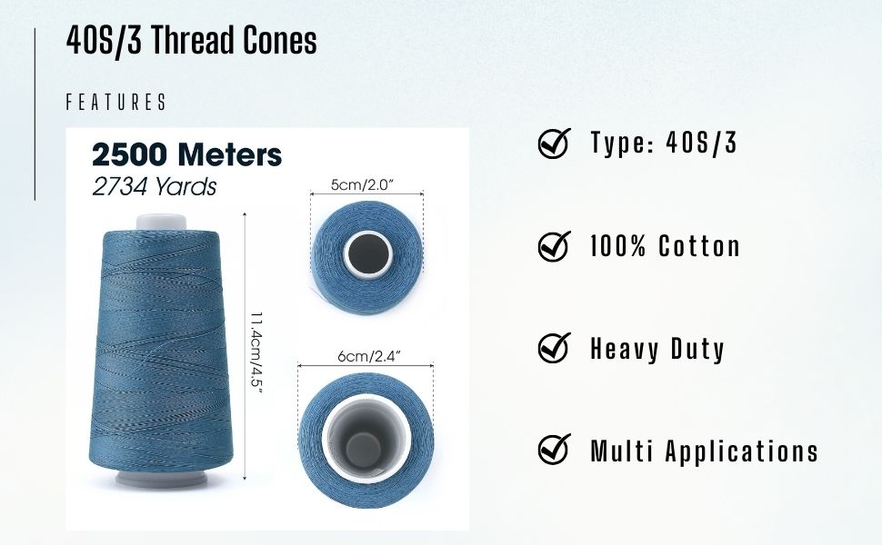 Amazon.com: 40S/3 Thread Cones for Quilting & Sewing, 2500 Meters (2734 ...