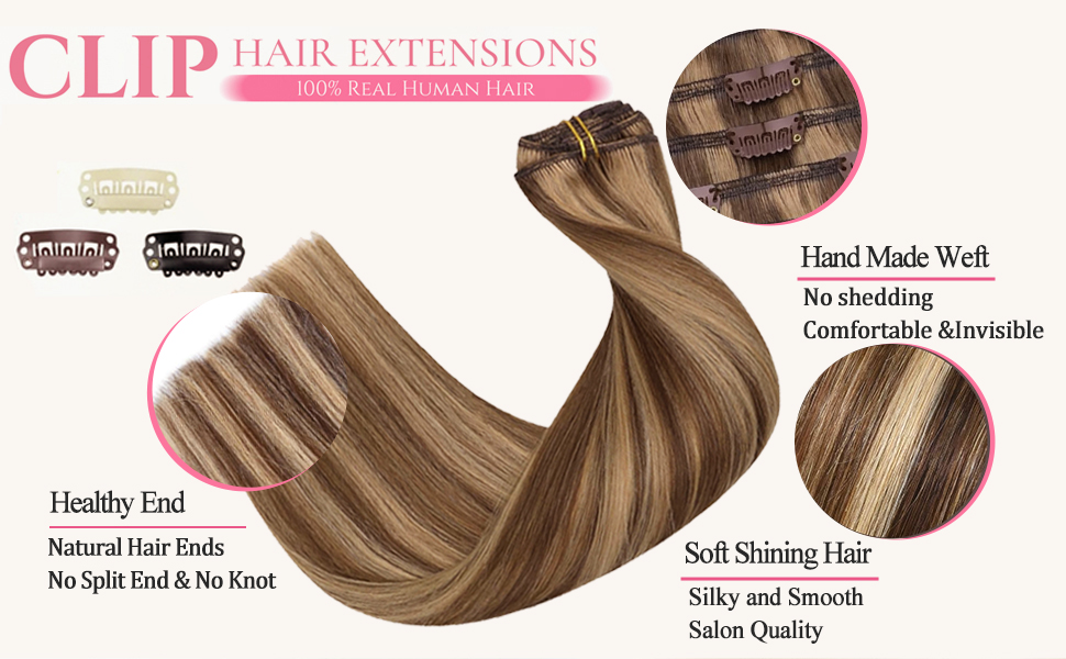 Amazon.com : Clip in Hair Extensions Real Human Hair, Seamless Clip ins Real Human Hair for ...