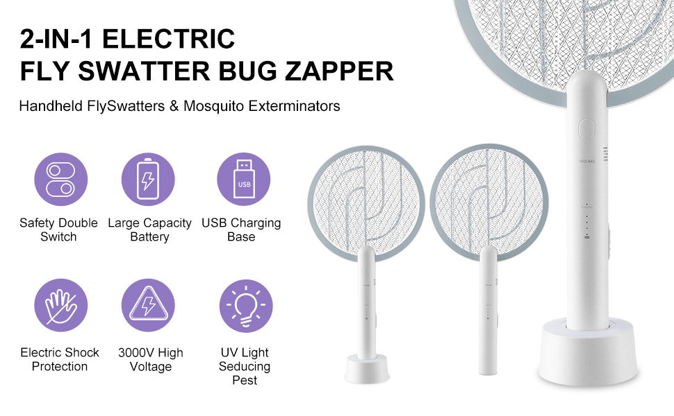 Amazon.com : Electric Fly Swatter 3000V Bug Zapper Racket, 1200mAh Rechargeable Raqueta ...