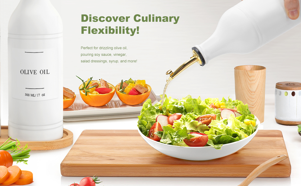 Amazon.com: Botella dispensadora de aceite de oliva de cerámica para cocina con etiquetas, juego ...