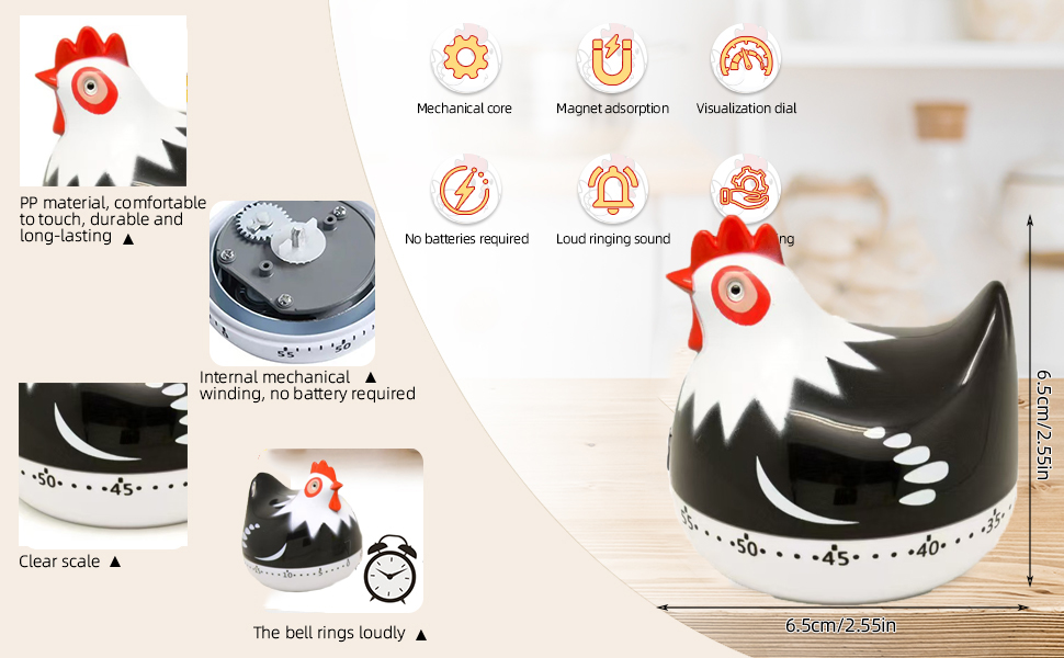 Amazon.com: YYMTTOR Cute Chicken-Shaped Kitchen Timer – 60-Minute Mechanical Timer for Cooking ...