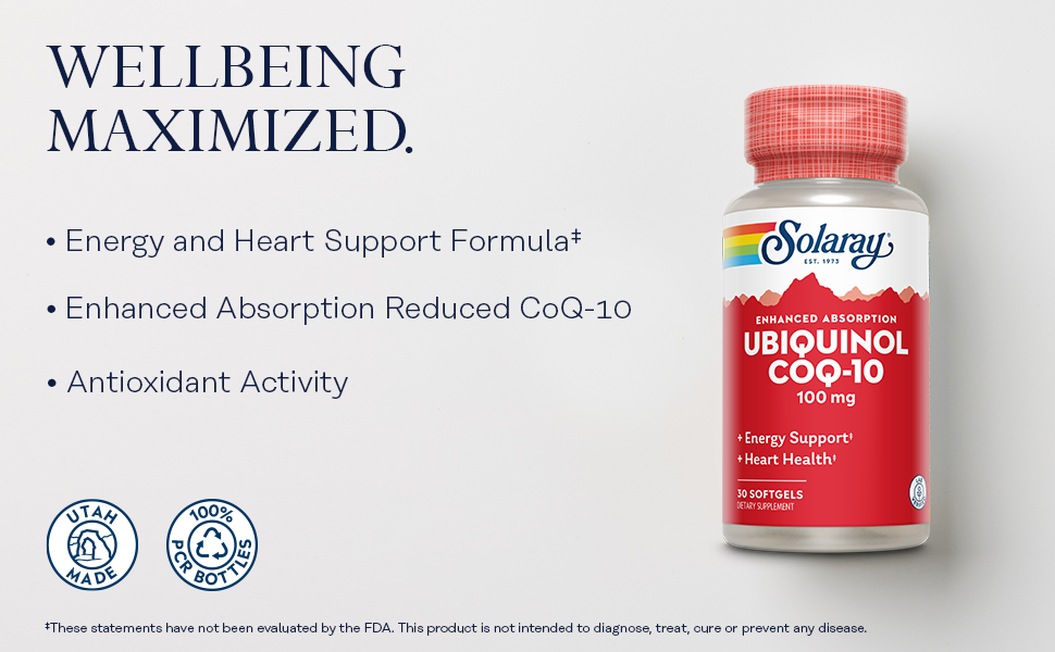 Amazon.com: SOLARAY Ubiquinol CoQ-10 100 mg - CoQH2, Reduced CoQ10 for Enhanced Absorption ...