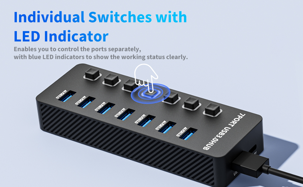 Likorlove USB Hub 3.0 mit verlängertem 100cm Kabel, Ultra dünn USB Hub auf 7 USB 3.0 mit ...