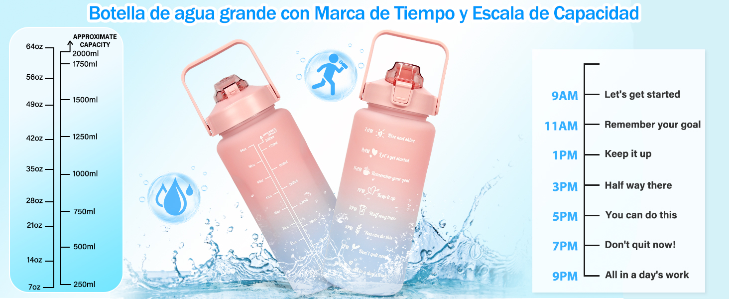 IGOLUMON Botella de agua 2 litros,3pzs Bote de Agua con Popote y Marcador de Tiempo y sin BPA ...