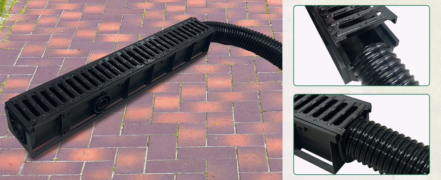 Natotela Channel Drain with Ductile Iron Grates-39.4Lx6.1Wx5.5H in ...