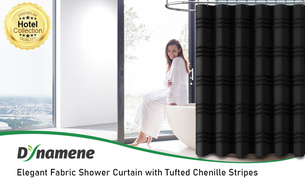 Amazon.com: Dynamene Black Fabric Shower Curtain, Tufted Chenille Striped Textured Cloth Shower ...