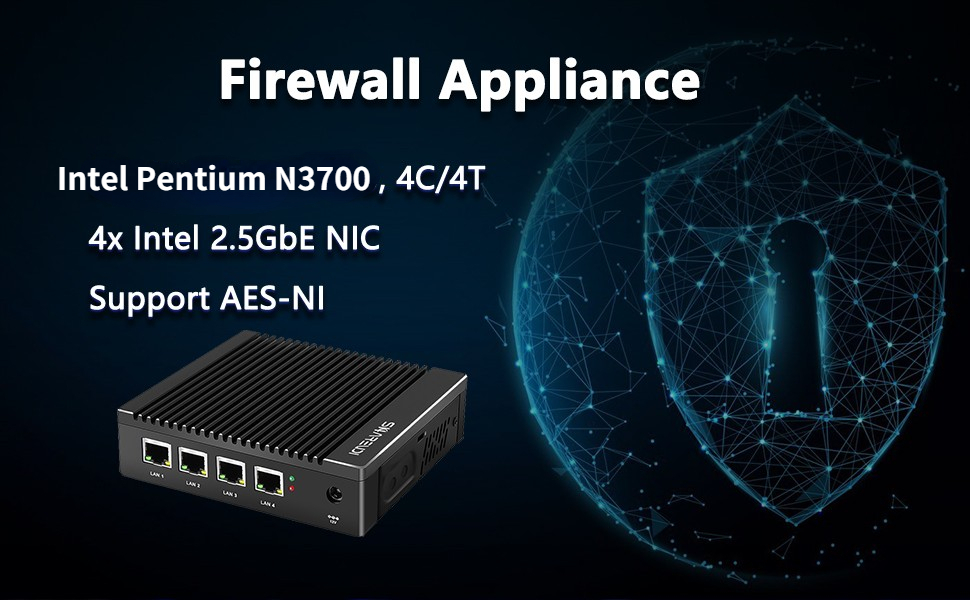 Sharevdi Lüfterloser Firewall Micro Appliance,Intel N3700 4 Cores/4 ...