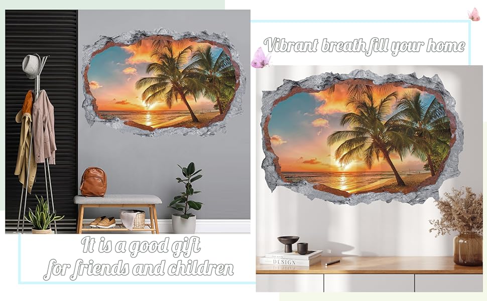 HPNIUB XL 3D Wandtattoo Sonnenuntergang,Landschaft Wandtattoo für Wohnzimmer,Wandsticker Meer ...