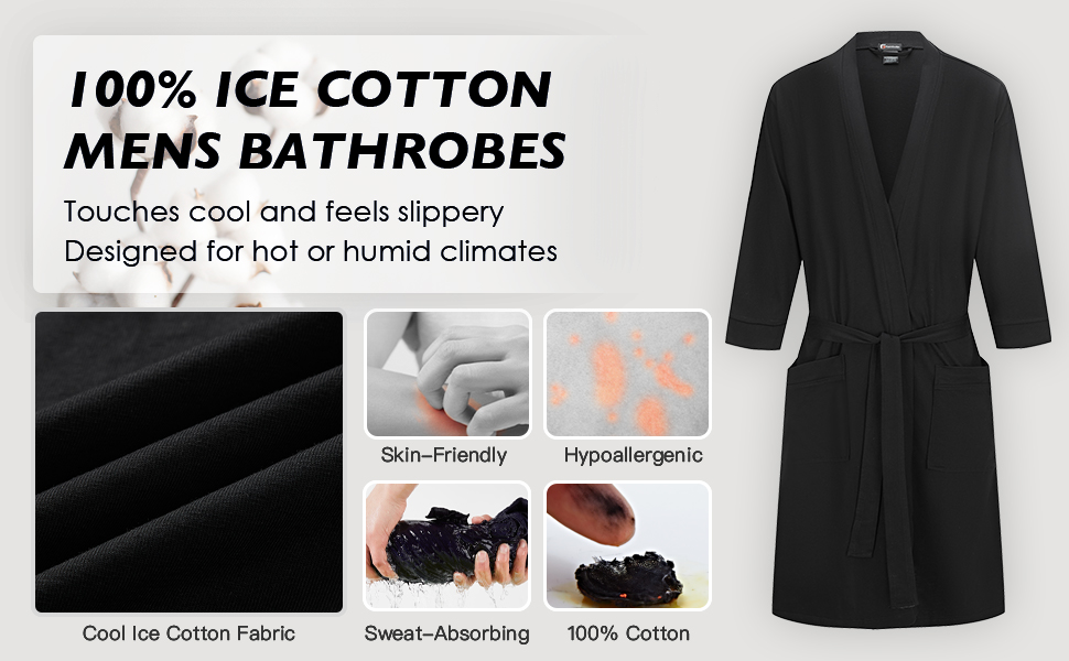 FashGudim 100% Cotton Knit Robe for Men Lightweight Summer Robes Thin Kimono Bathrobes Knee ...
