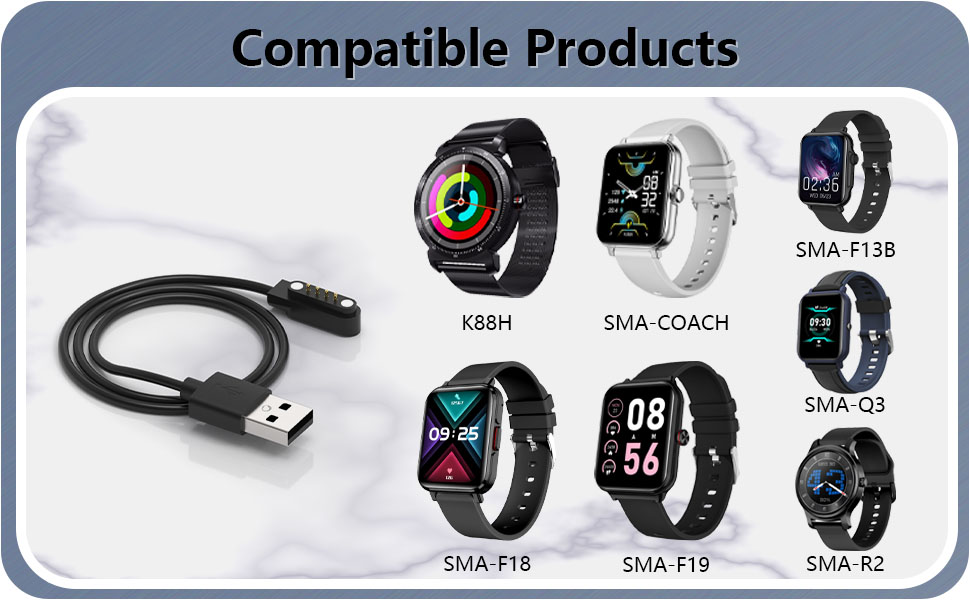 hafiuege Magnetic Smart Watch Charger Cable 4 pin 7.62mm USB Smartwatch Accessories for KW08 ...